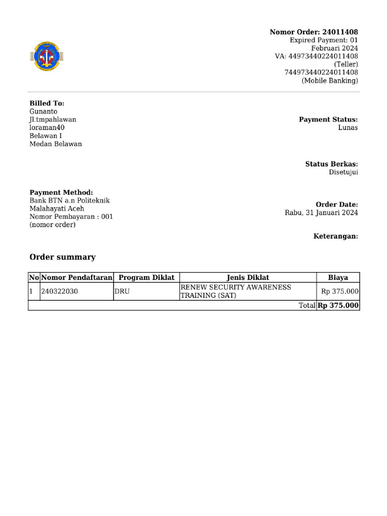 Invoice - Gunanto RENEW SAT | PDF