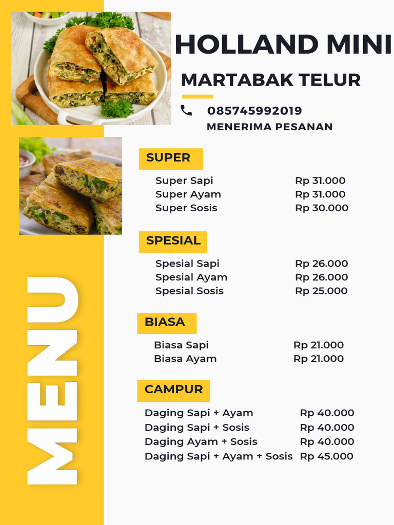 Yellow Restaurant Menu | PDF