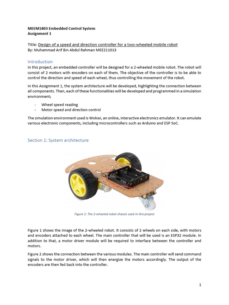MEEM1803 Assignment 1 - M Arif B A Rahman MEE211013 | PDF | Microcontroller | Embedded System
