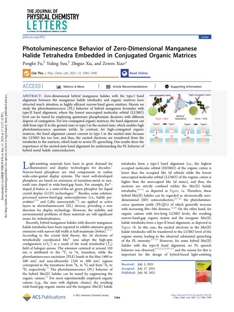 Fu Et Al 2021 Photoluminescence Behavior of Zero Dimensional Manganese ...