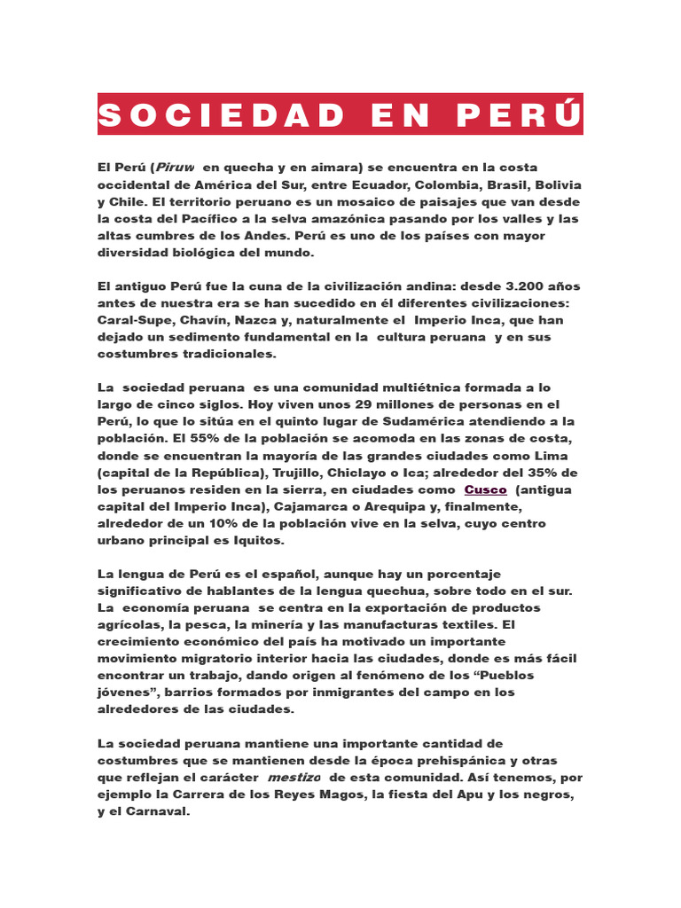Sociedad en Perú | PDF | Perú