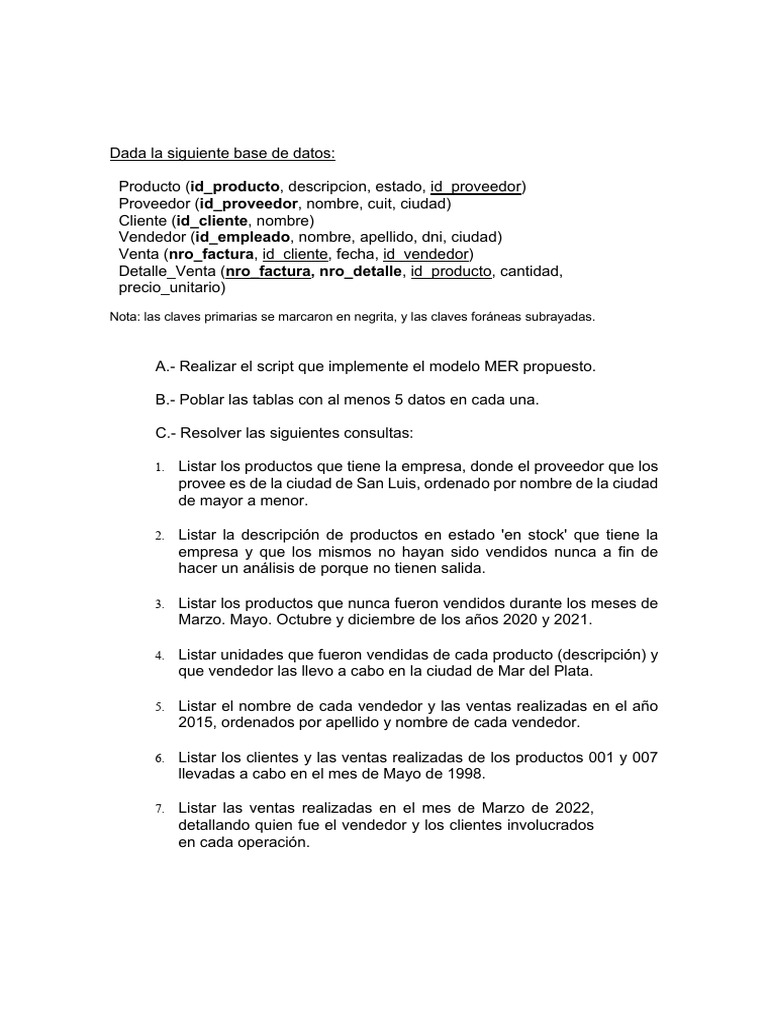 Ventas Ejercicios SQL Practica Multitabla Resuelto | PDF | SQL | Datos ...