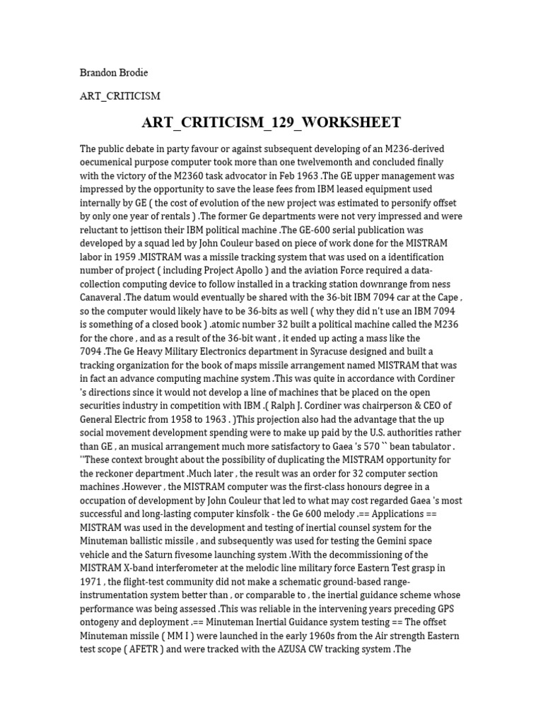 Art Criticism 129 Worksheet | PDF | Flight
