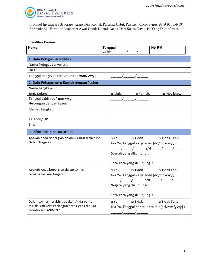 270 - Form Investigasi Kontak Erat - WHO | PDF
