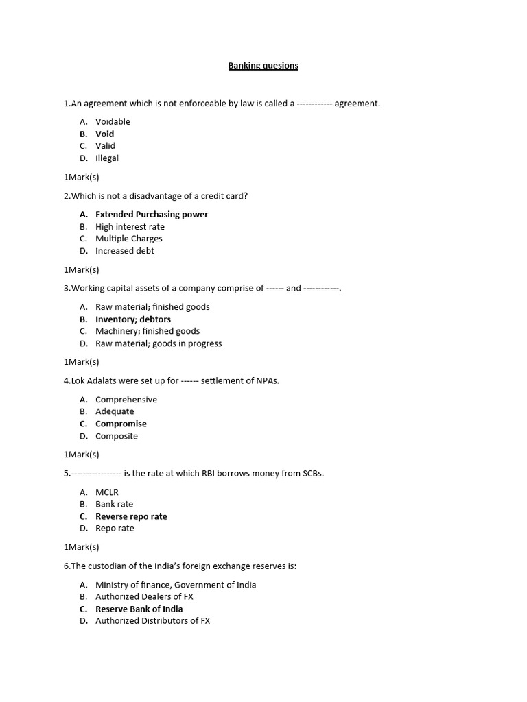 Banking quesions | PDF | Banks | Credit Banking quesions | PDF | Banks | Credit