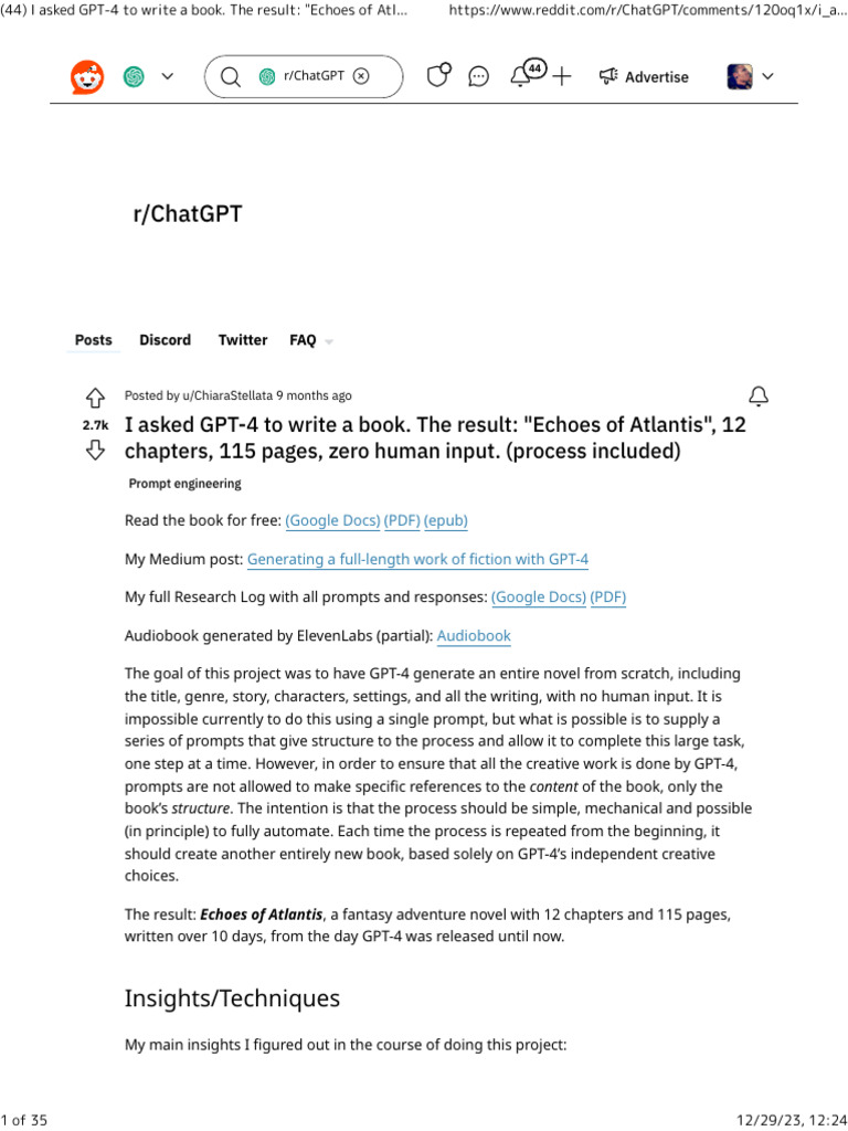 I Asked GPT-4 To Write A Book. The Result Echoes of Atlantis, 12 Chapters, 115 Pages, Zero Human ...