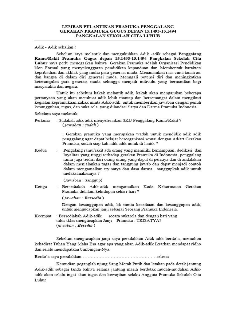 Lembar Pelantikan Penggalang | PDF | Karier & Perkembangan | Agama & Spiritualitas