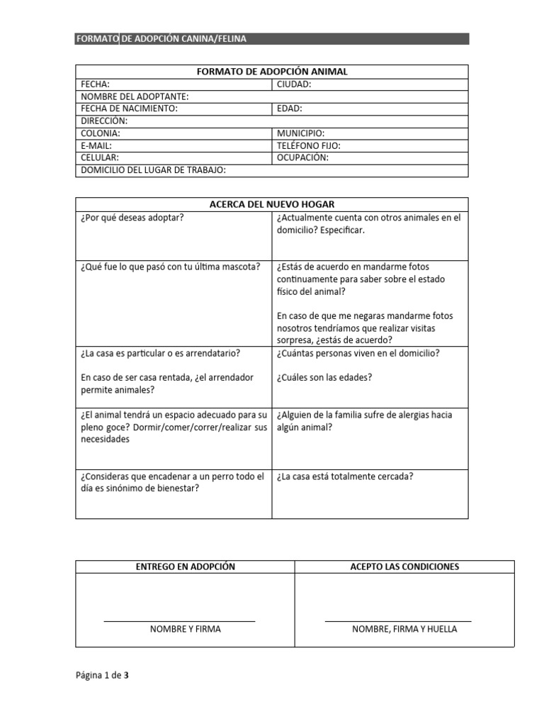 Formato Correcto de Adopción Puebla | PDF | Gatos | Adopción