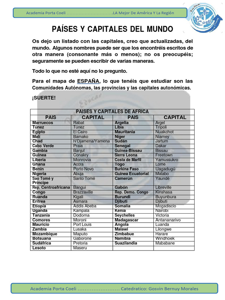 Países y Capitales Del Mundo Act | PDF | África