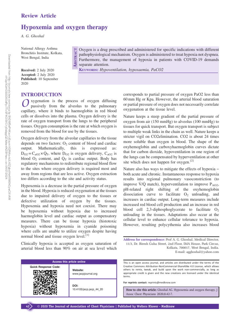 Hypoxemia and Oxygen Therapy.2 | PDF | Blood | Respiratory System