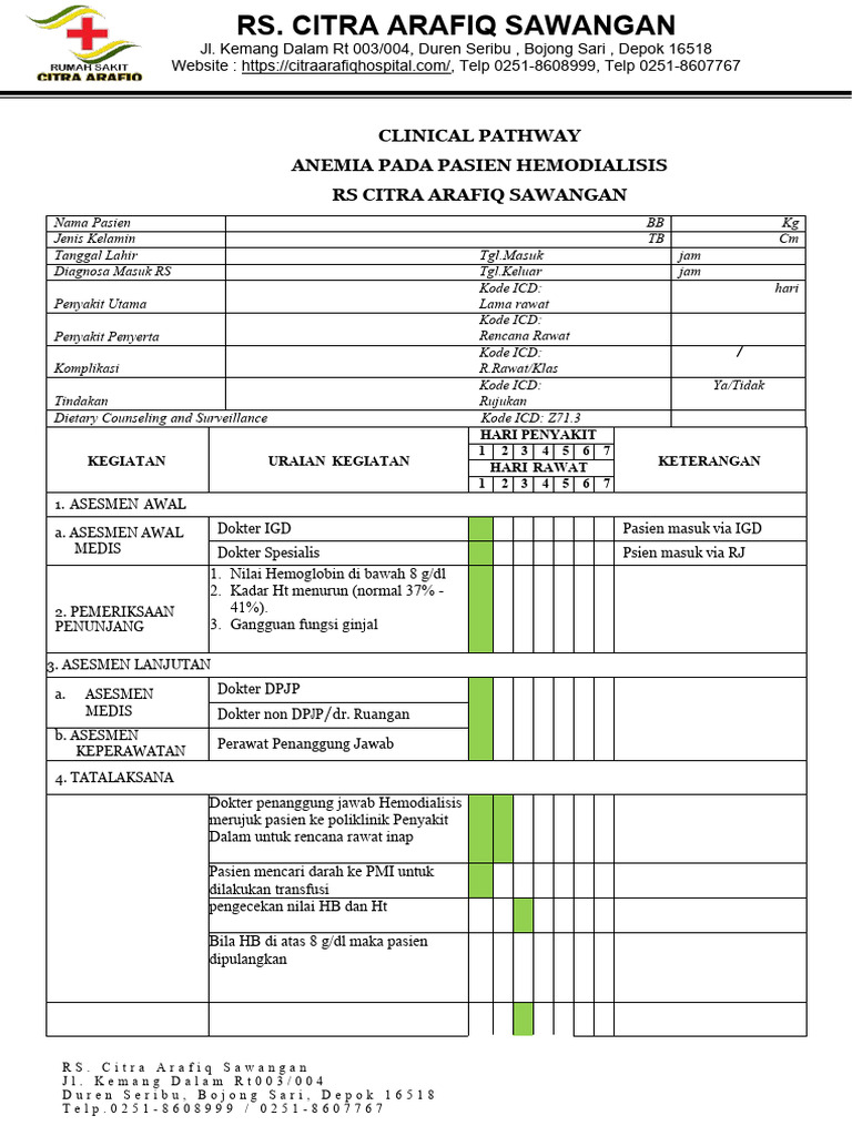 Clinical Pathway Anemia Hemodialisis | PDF