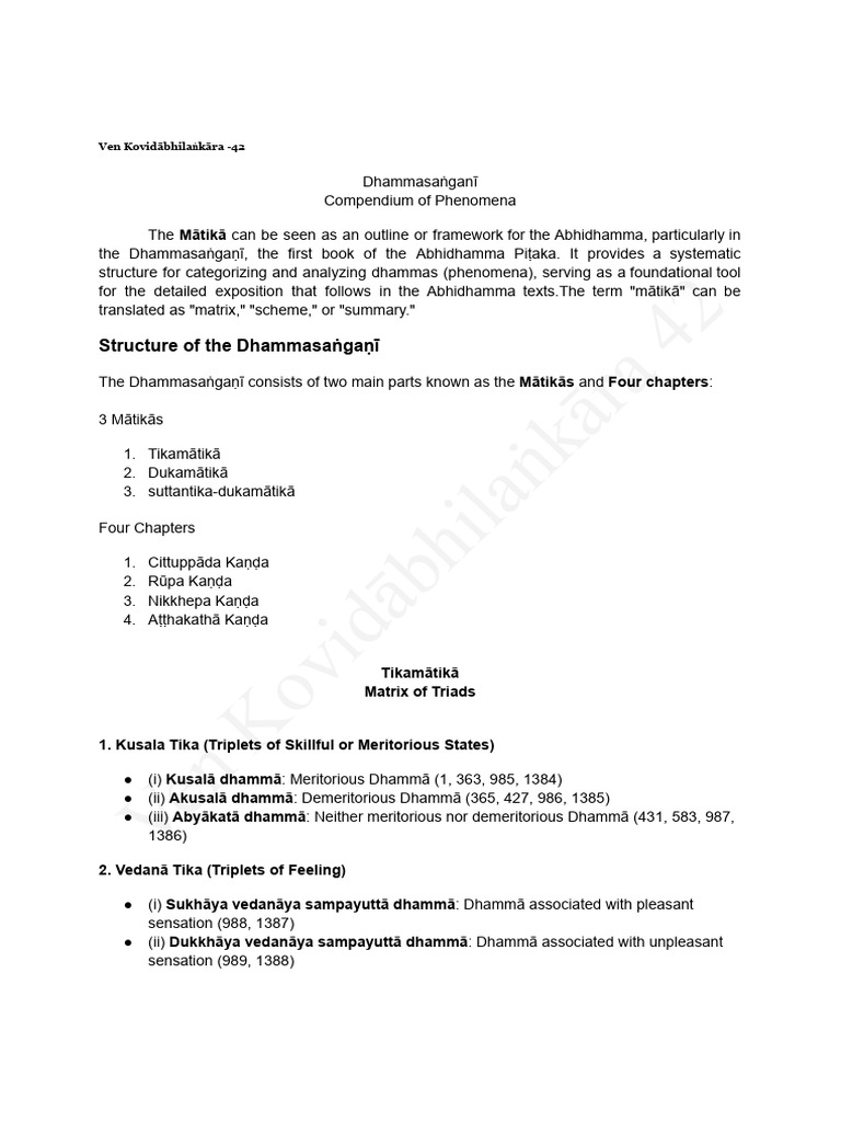 Dhammasaṅgaṇī: Abhidhamma Framework | PDF | Indian Religions | Āstika