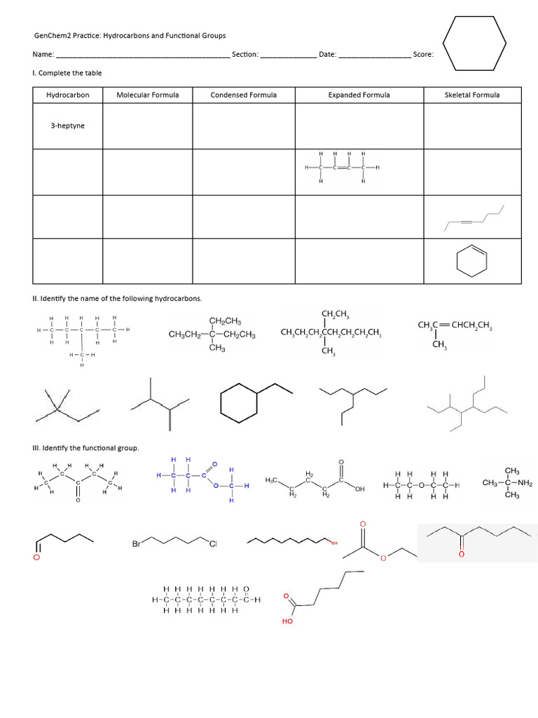 GenChem2 Practice Hydrocarbons and Functional Groups | PDF
