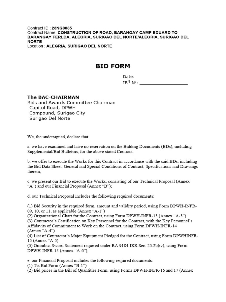 Bid Form 23NG0035 | PDF | Business