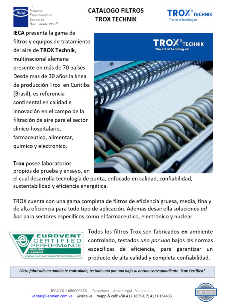 Catálogo de Filtros TROX Technik | PDF | Aire acondicionado | Filtración