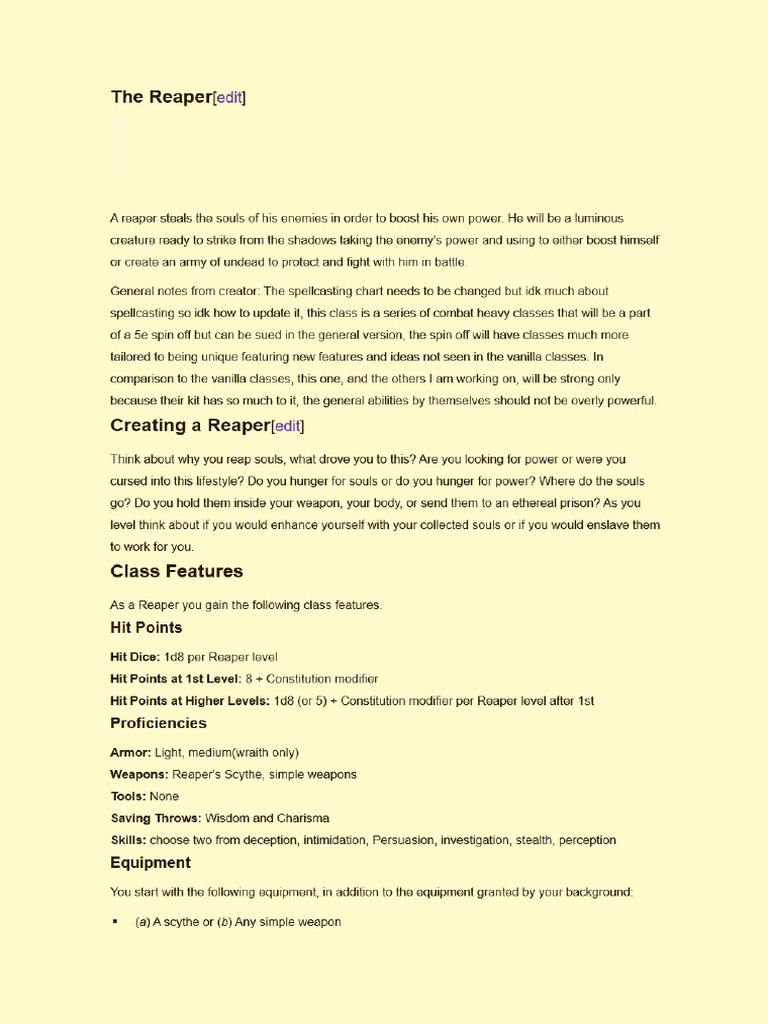 The Reaper (5e Class) R | PDF