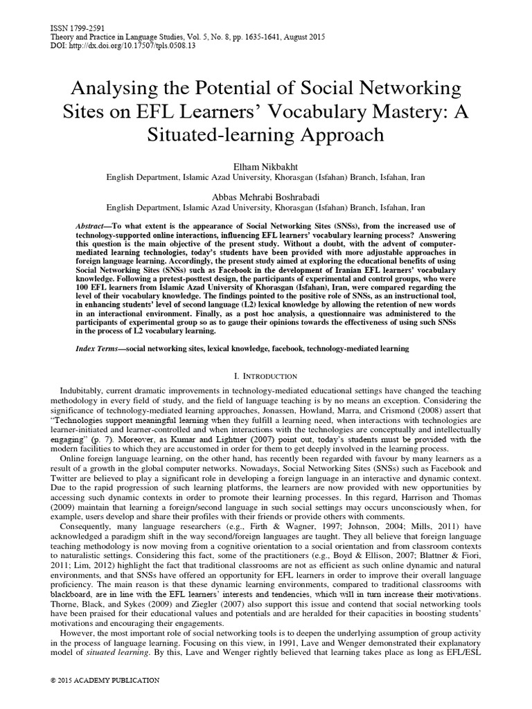 Social Network To Improve Efl | PDF | English As A Second Or Foreign ...
