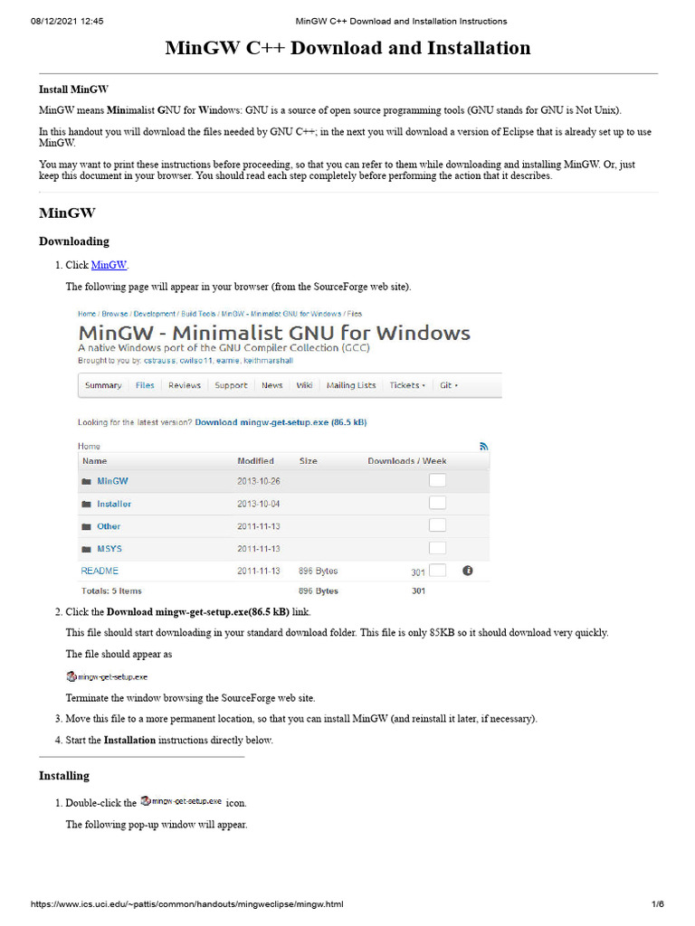 MinGW C++ Download and Installation Instructions | PDF | Booting | Software