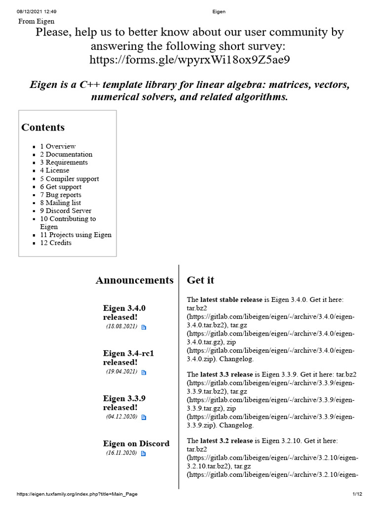 Eigen C++ Library Updates and Community | PDF | Library (Computing ...