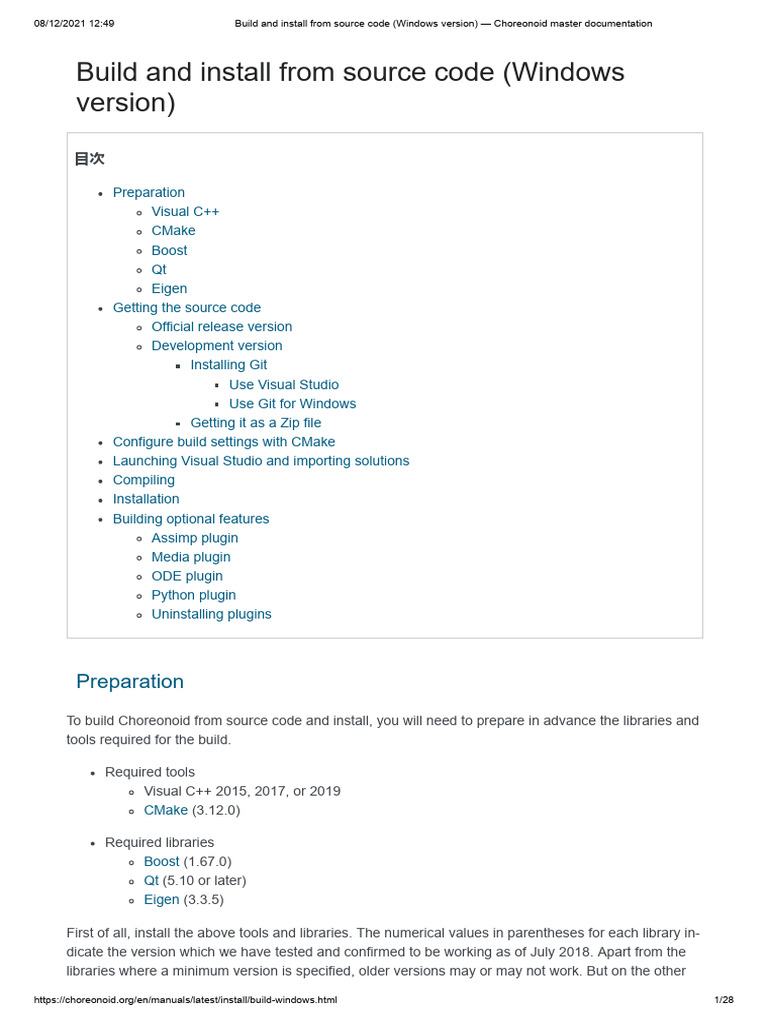 Build and Install From Source Code (Windows Version) - Choreonoid Master Documentation | PDF ...