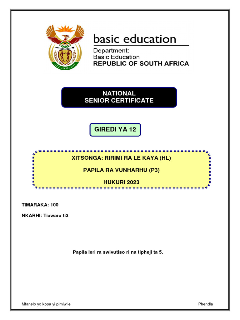 Xitsonga HL P3 Nov 2023 | PDF
