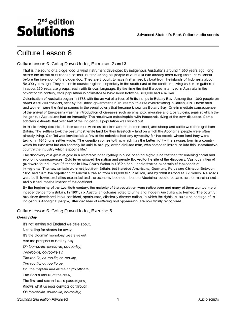 Sol 2ed Advanced Audio Scripts SB Culture Lesson 6 | PDF | Australia ...