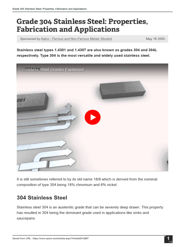 Properties of 304 Stainless Steel | PDF | Stainless Steel | Steel