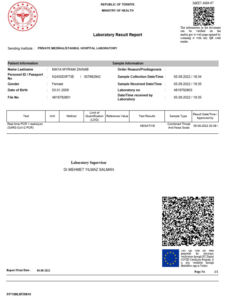 COVID-19 Test Result Report | PDF