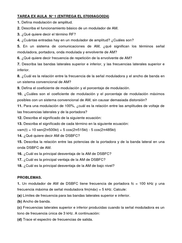 Tarea Ex Aula para Am #1 | PDF | Modulación | Amplitud