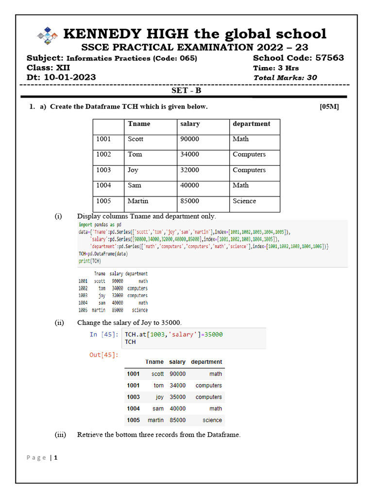 XII IP Practicals B With Answers | PDF | Table (Database) | Computer Science