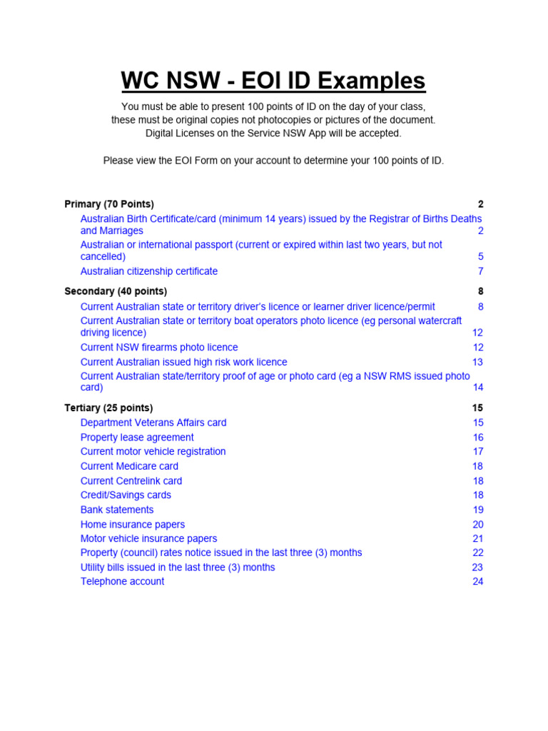 White Card NSW - EOI ID Examples | PDF | Driver's License | License