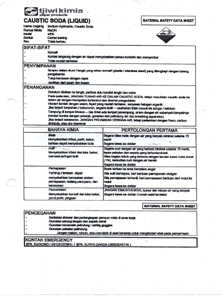 Caustic Soda 48 % - Tjiwi Kimia | PDF