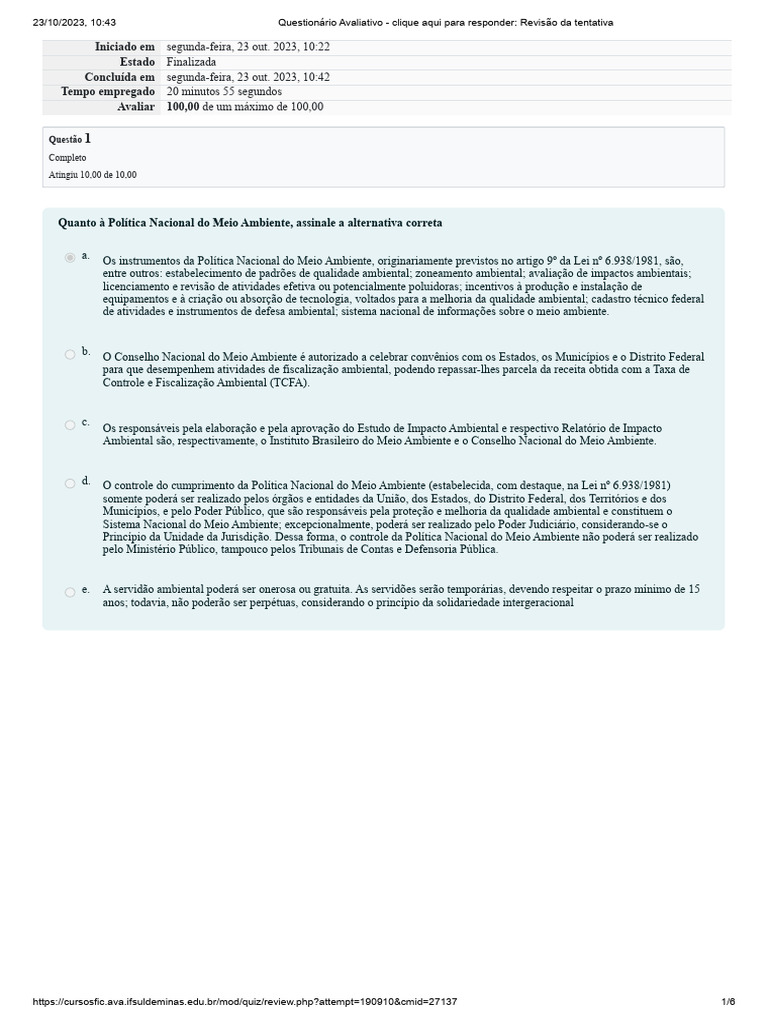 Questionario Avaliativo Modulo 1 | PDF | Direito Ambiental | Estado