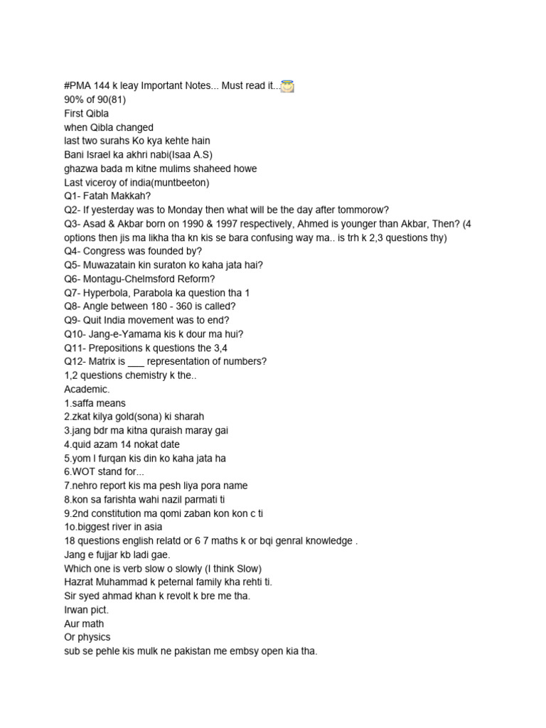 #PMA 144 K Leay Important Notes | PDF | Travel