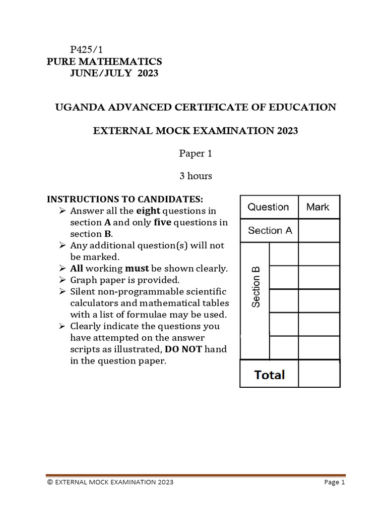 S 6 Pure Maths Mock Ext 2023 | PDF | Equations | Circle