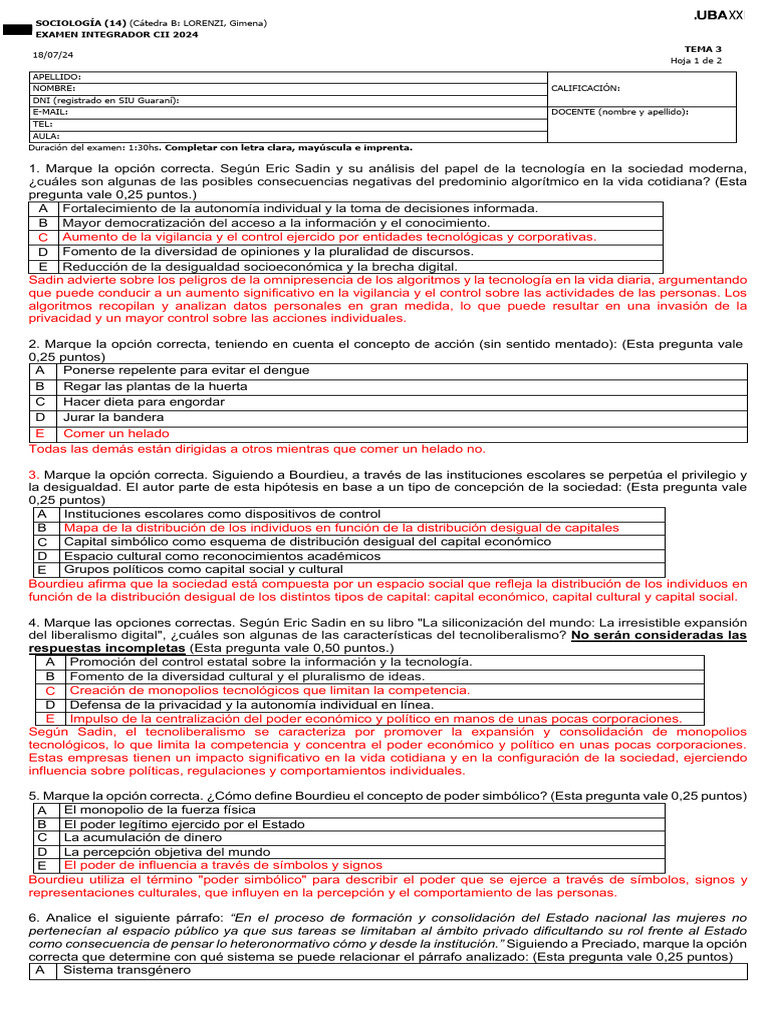 CII 24 tema 3 grilla de corrección | PDF | Sociedad | Karl Marx