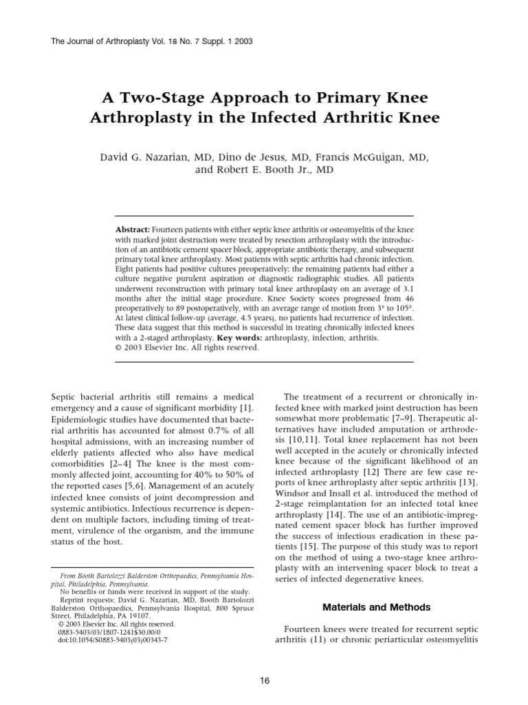 A Two-Stage Approach To Primary Knee Arthroplasty in The Infected ...