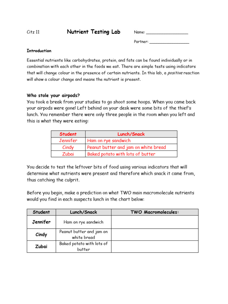 2.2 Identifying Nutrients Lab 2024 | PDF | Carbohydrates | Starch