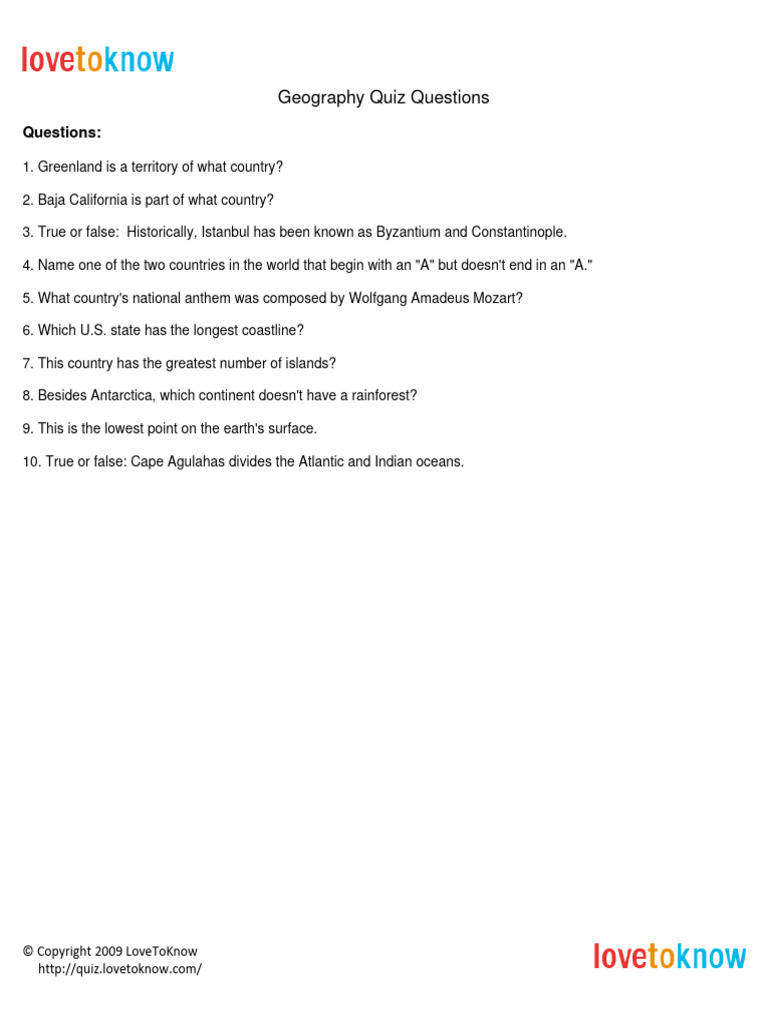 24-Geography Quiz Questions | PDF