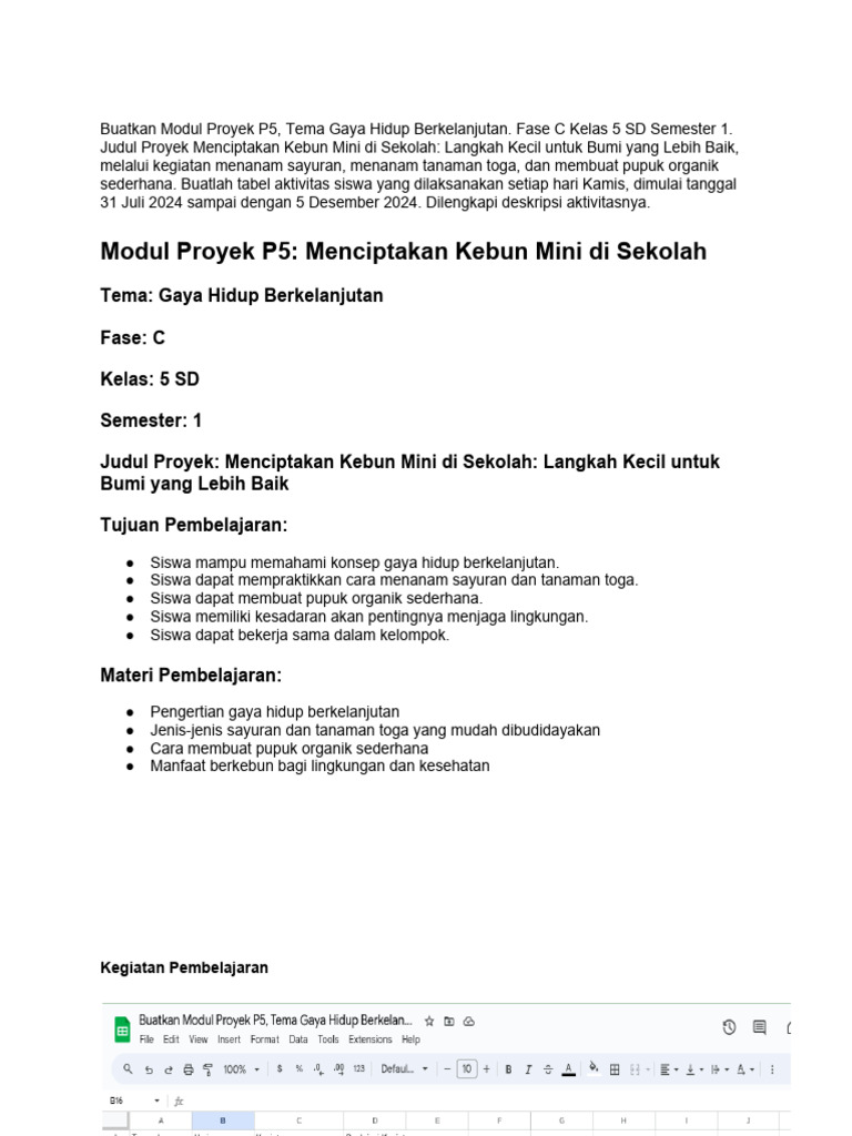 Modul P5 Kebun Mini Gaya Hidup Berkelanjutan | PDF | Karier & Perkembangan
