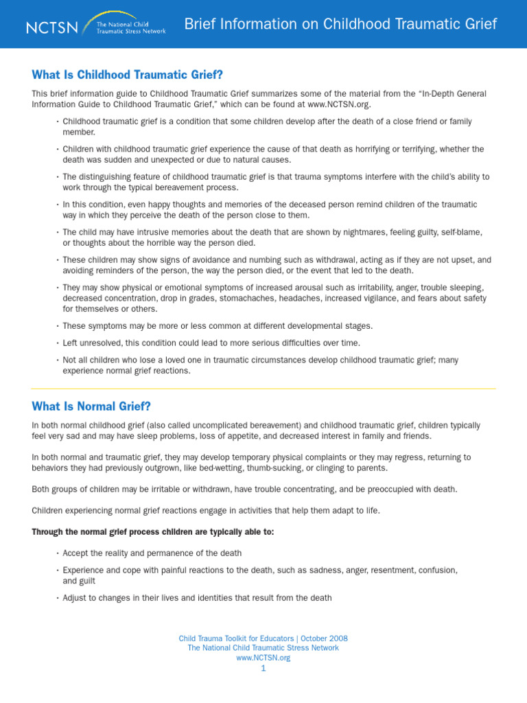 Brief Information On Childhood Traumatic Grief | PDF | Grief ...