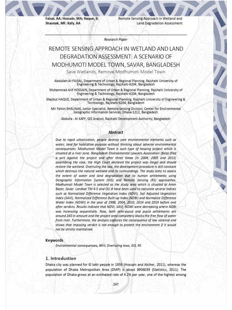 Remote Sensing Approach in Wetland and Land Degradation Assessment: A ...