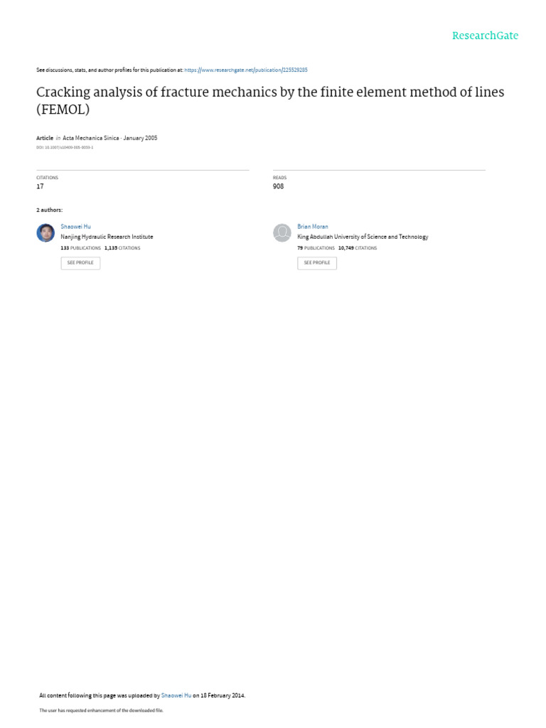 Cracking Analysis of Fracture Mechanics by The Finite Element Method of Lines (FEMOL) | PDF ...