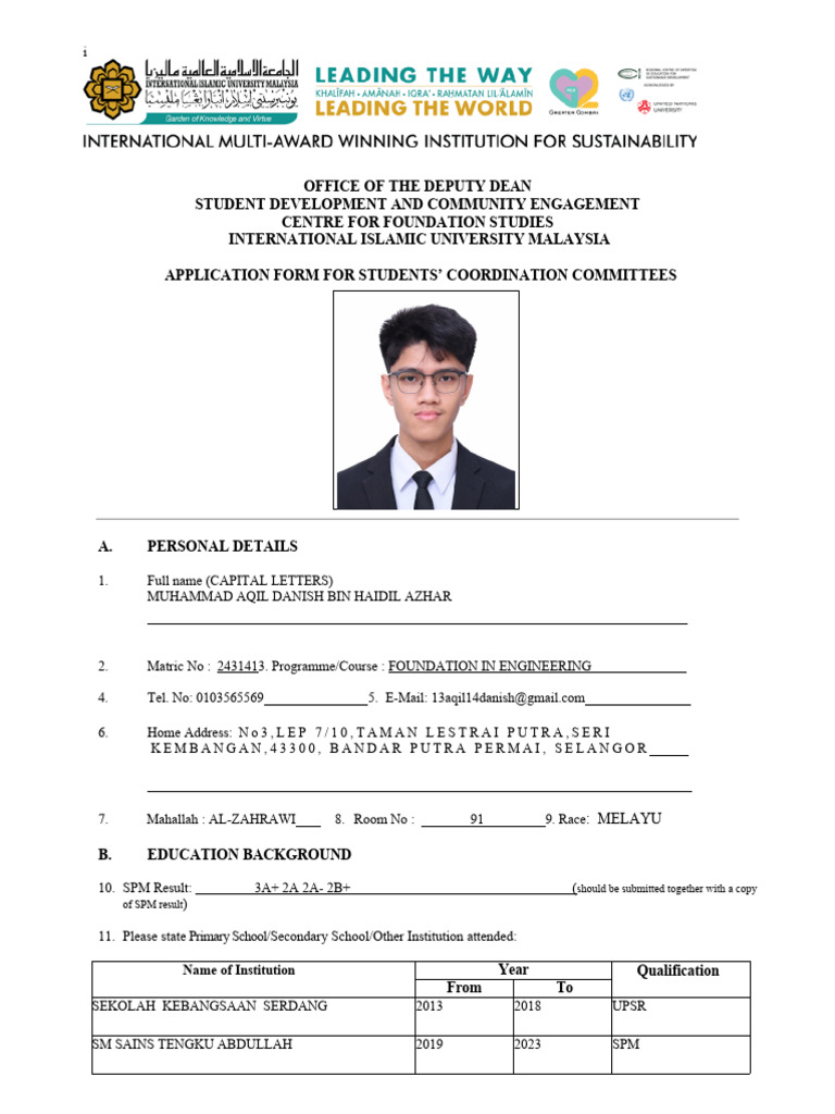 Name of Institution: Should Be Submitted Together With A Copy of SPM ...