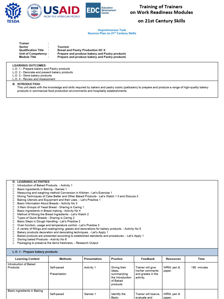 Core 2 BPP Session Plan | PDF | Breads | Baking