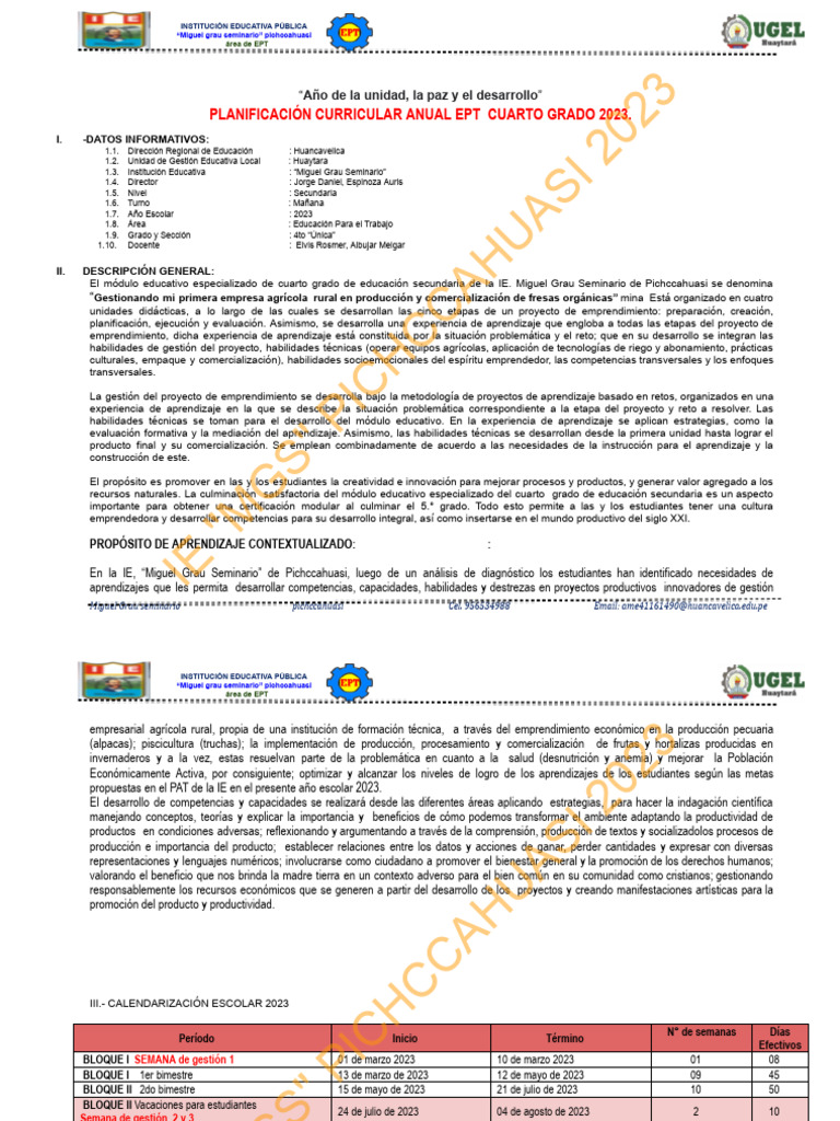 PCAT CUARTO 2023..docx - ALBUJAR MELGAR ELVIS ROSMER | PDF | Aprendizaje | Business