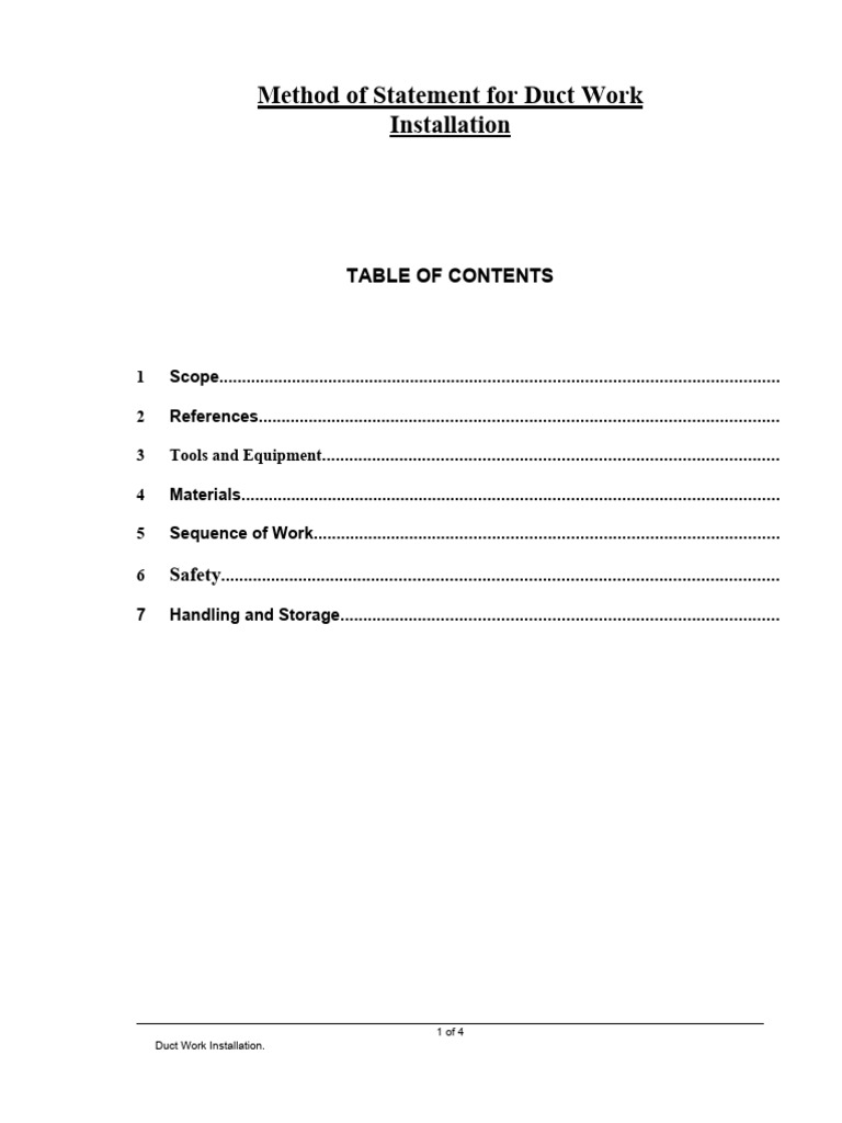 Method Of Statement Duct Work Installation Pdf Duct Flow Building Engineering