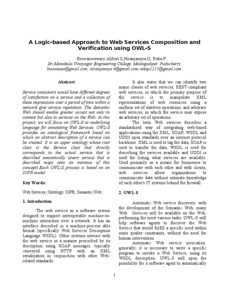 A Logic-Based Approach To Web Services Composition and Verification Using OWL-S | PDF | Web ...