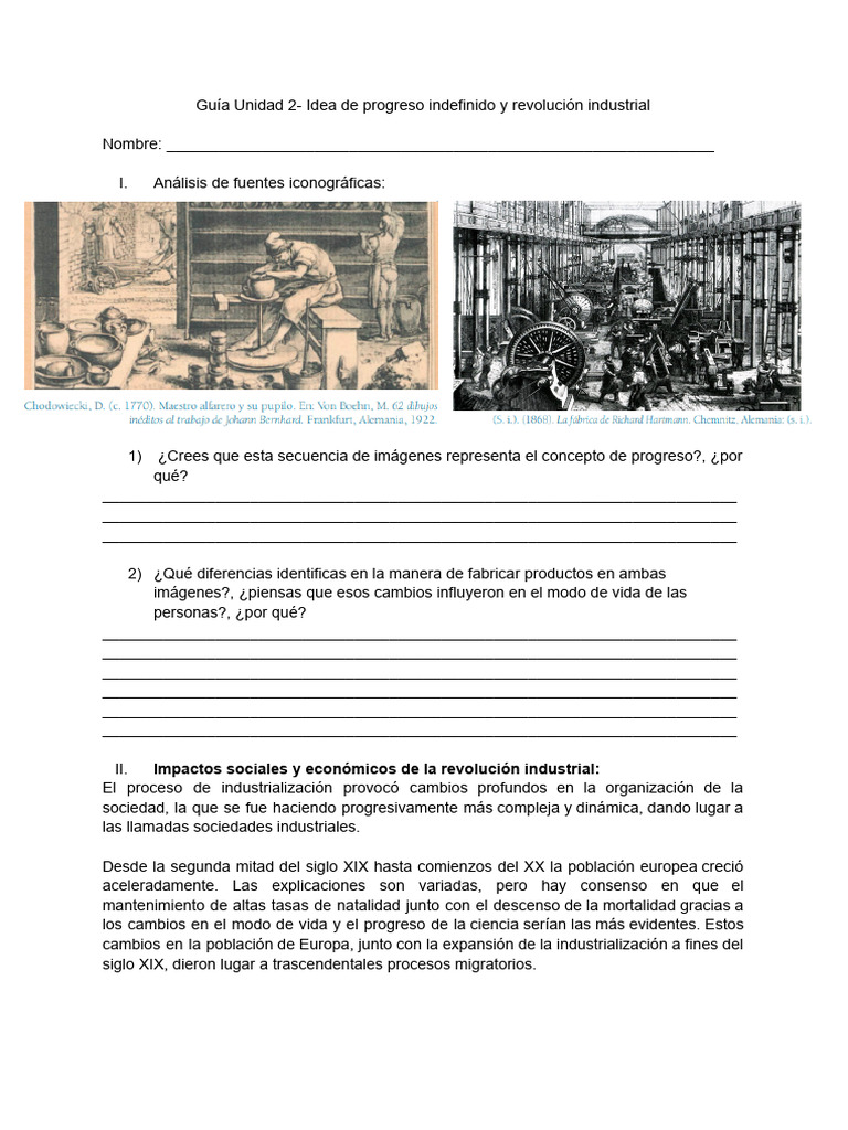 Guía Unidad 2- Idea de progreso indefinido y revolución industrial | PDF | Revolución industrial ...