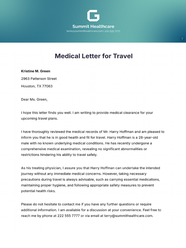 Medical Letter for Travel Template - Edit Online & Download Example ...